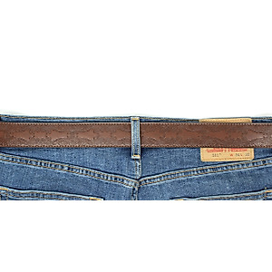 BC Belts Leather Belt Strap with Tooled Western Floral Leaf Embossed Pattern 1.5" Wide with Snaps (Brown-M)