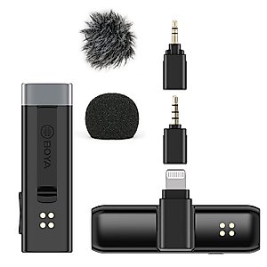BOYA Wireless Lavalier Microphone System for iPhone Livestream, 2.4GHz Mic with Buit-in Battery & Charging Case for iPad, Tablets, DSLR Camera, Camcoder, Home Video Recording Vlog Interview