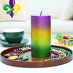 Tuitessine Mardi Gras Pillar Candle 3x6 Inches Unscented Dripless Candle Mardi Gras Party Table Decorations New Orleans Masquerade Party Supplies Metallic Purple Gold Green - 1 Pack