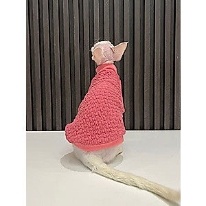 Sphynx Hairless Cat Clothes Autumn Solid Color Turtleneck Sweater Soft Warm Elasticity Pullover Cat Apparel Pet Clothes (M(4.4-5.5lbs), Rose red)