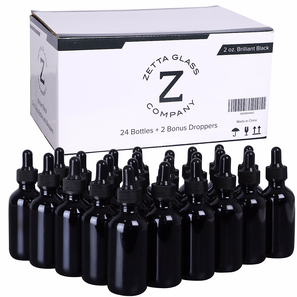 Brilliant Black 2-ounce Boston Round Tincture Bottles With Droppers- Black Glass Droppers for Essential Oils and Serums-Not Painted or Coated Complete UV Protection Bundled In 24 Pack For Bulk Needs