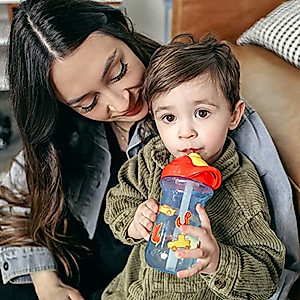 The First Years Disney/Pixar Cars Toddler Straw Cup - Spill Proof Flip Top Toddler Sippy Cups - 18 Months and Up - 10 Oz