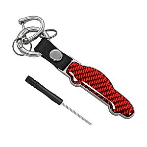 BESULEN Carbon Fiber Car Keychain, Microfiber Leather Key Chain, Waterproof Car Shape Key Fob Key Ring Holder (Red)