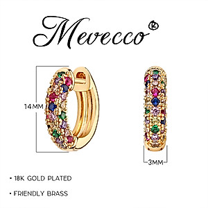 MEVECCO Dainty Women Gold CZ Huggie Hoop Earrings 18K Gold Plated White Multicolor Diamond Cubic Zriconia Inlay Sleeper Tiny Delicate Boho Beach Simple Handmade Jewelry for Her