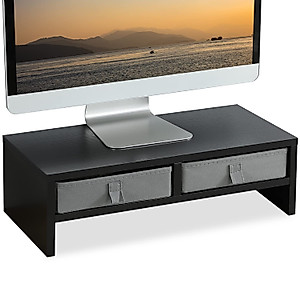 TEAMIX 2 TIer Monitor Stand Riser, 20 inch Monitor Riser with 2 Drawers, Laptop/TV Riser Computer Stand with Keyboard Storage, Desk Organizer for Home Office
