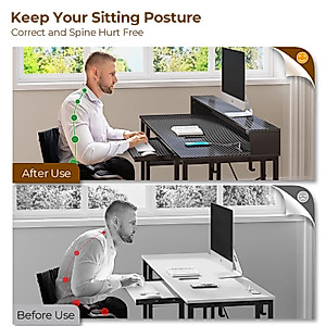 Rolanstar Computer Desk with LED Lights & Power Outlets, 47” Gaming Desk with Storage Shelves, Home Office Desk with Keyboard Tray & Monitor Stand, with Hooks, Carbon Fiber Surface Black