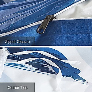 WRENSONGE Floral Duvet Cover Queen, 3 Pcs Navy Blue Flowers and Leaves Printed Comforter Cover with Zipper Corner Ties, Microfiber Duvet Cover Bedding Set for All Season, Soft, Breathable, Durable