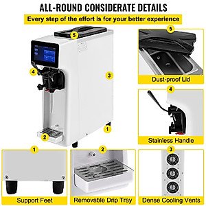 VEVOR Commercial Ice Cream Maker, 10-20L/H Yield, 1000W Countertop Soft Serve Machine with 4.5L Hopper 1.6L Cylinder, Frozen Yogurt Maker with Touch Screen Puffing Pre-Cooling Shortage Alarm, White