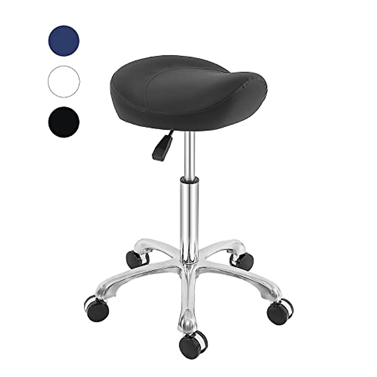 MWOSEN Saddle Stool Rolling Swivel Height Adjustable with Wheels. Ergonomic Saddle Chair Salon, Spa, Tattoo, Pedicure, Massage -Esthetician Chair(Black)