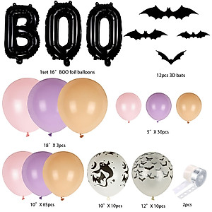 Halloween Balloon Arch Garland Kit, 122Pcs Pink Purple Ghost Halloween Balloons Arch with Wall Stickers Halloween Decorations for Halloween Baby Shower Decorations Halloween Day Decorations