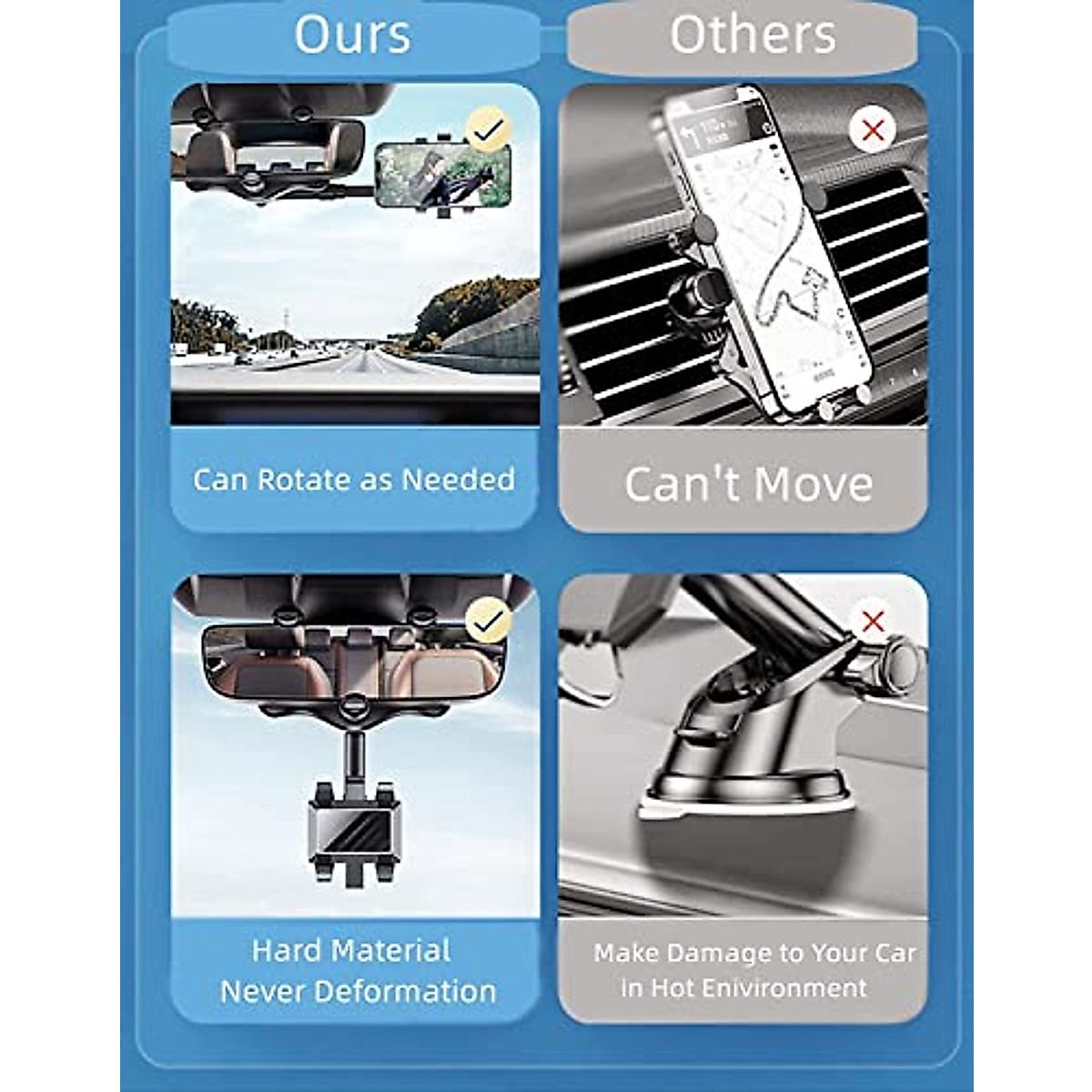 Timpou Car Phone Holder, Rearview Mirror Phone Holder, Adjustable Nagivator Holder, 360° Rotatable and Retractable Universal Car Cell Phone Holder for All Cell Phone