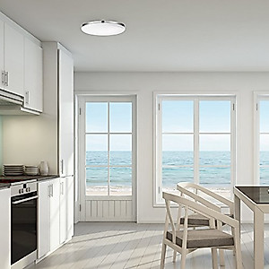 Globe Electric 65584 LED Integrated Flush Mount Ceiling Light Fixture, Chrome Finish, Frosted Shade, Energy Star Certified, Ultra Slim Design, Light Fixtures Ceiling Mount, Home Improvement