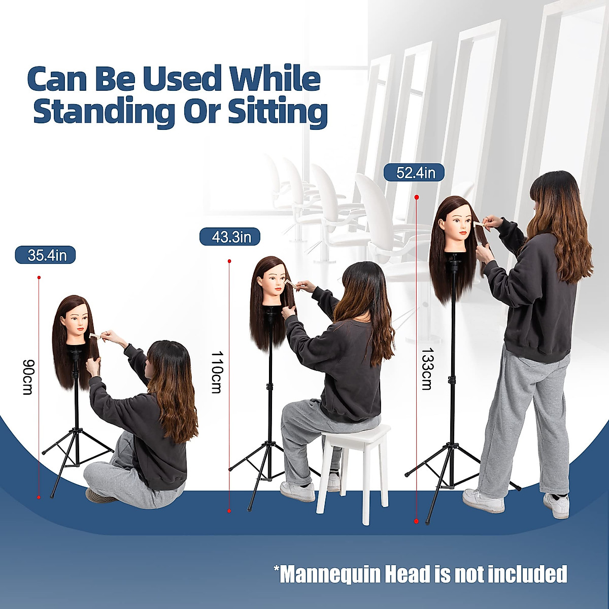 Goodofferplace Tall Wig Tripod Stand,Metal Mannequin Head Stand Adjustable for Mannequin Head,Training Canvas Block Head,for Styling,Wig Making Displaywith Carrying Bag,30 Pcs T-Pins(35.4-52.4 Inch)