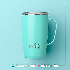 Swig Life 18oz Travel Mug, Insulated Tumbler with Handle and Lid, Cup Holder Friendly, Dishwasher Safe, Stainless Steel, Travel Coffee Cup (Grey)
