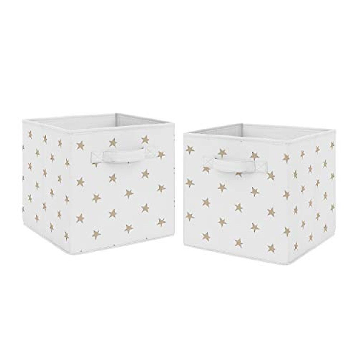 Sweet Jojo Designs Gold and White Celestial Star Foldable Fabric Storage Cube Bins Boxes Organizer Toys Kids Baby Childrens - Set of 2