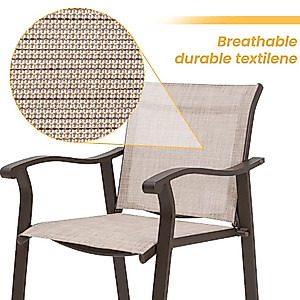 Crestlive Products Outdoor Counter Height Bar Stools Set of 4 Classic Patio Furniture Bar Chairs with Heavy Duty Aluminum Frame in Antique Brown Finish (Beige)