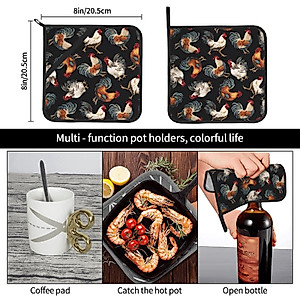French Roosters Heat Resistant Potholders 8x8 in French Roosters Kitchen Pot Holders Sets Hot Handle for BBQ Cooking Baking Grilling Microwave Barbecue Four Seasons Hot Pads