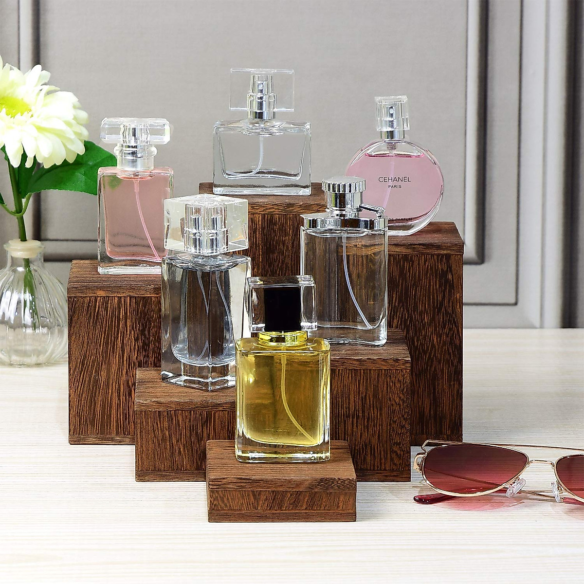 MOOCA Wooden 6 Pcs Square Risers for Display Jewelry and Accessories Display Stand Wooden Risers For Jewelry Figurine, Brown