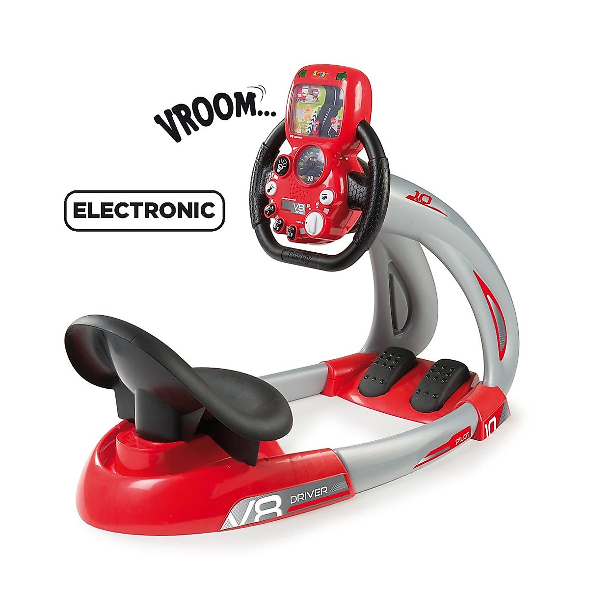 Smoby: V8 Driver, Kids Can Play and Develop Real Life Skills, Features Includes Back Lit Screen, Real Sounds and Mechanical Pedals, for Ages 3 and up