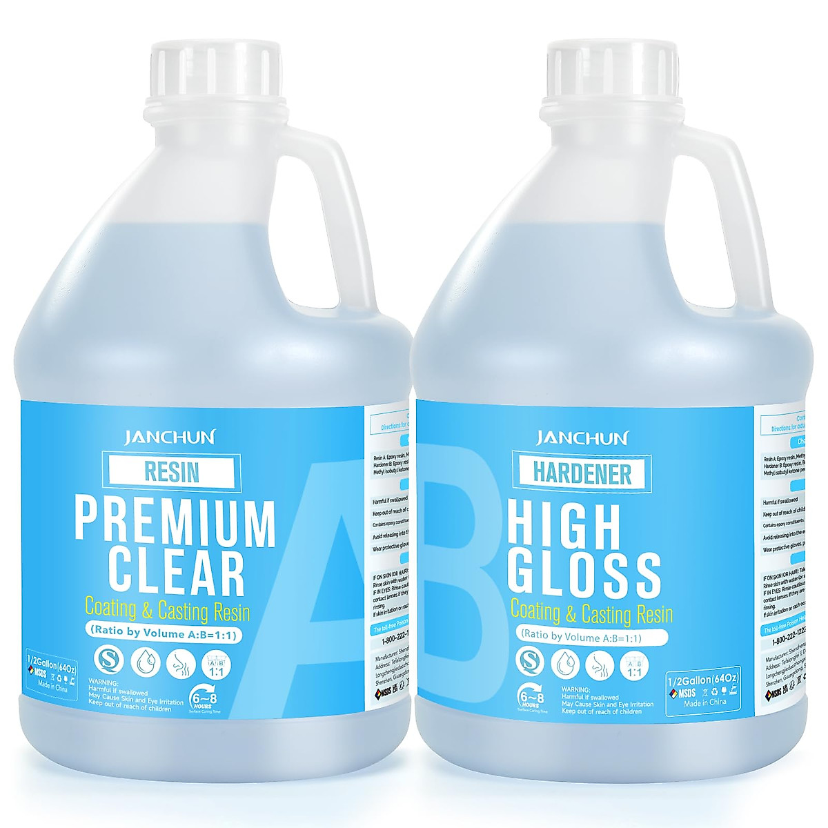 72oz Crystal Clear Epoxy Resin Kit, No Bubble No Yellowing for River Table Tops, Art Resin Painting Casting and Coating, Jewelry, DIY, Tumblers, Molds with 12 Mica Powders, 10×8oz Measuring Cup