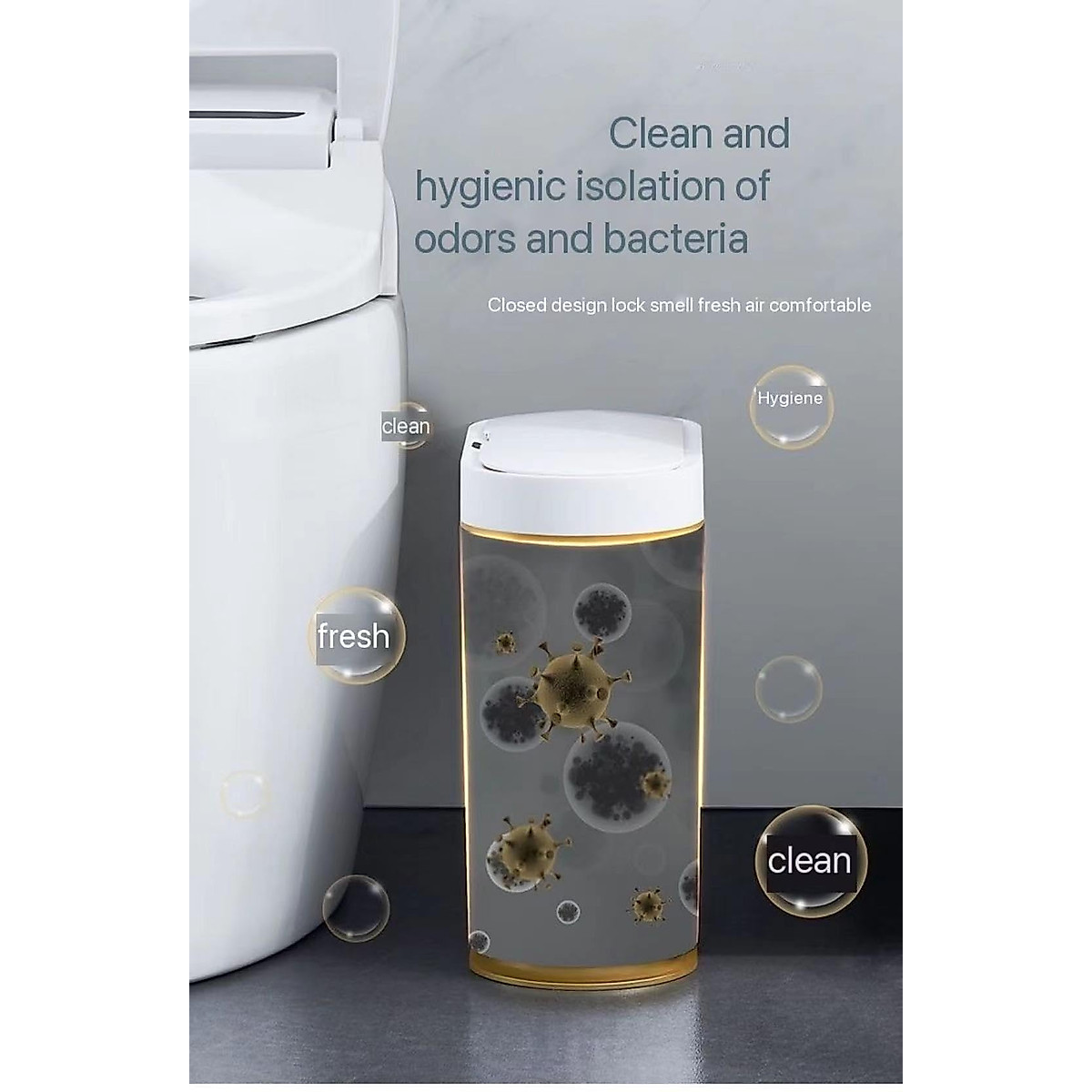 ArHaR Large Capacity Smart Sensor Wastebasket Automatic Household Bathroom with Lid Electric Narrow Paper Basket Seam Potty (7 Litre) (White Grey)