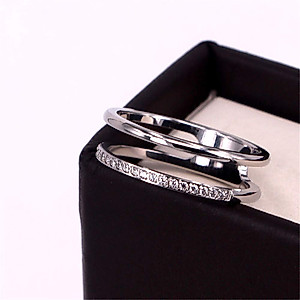 IFUAQZ Women's Stainless Steel Cubic Zirconia Ring Knuckle Midi Stacking Double Lines Eternity Bands Silver Size 6