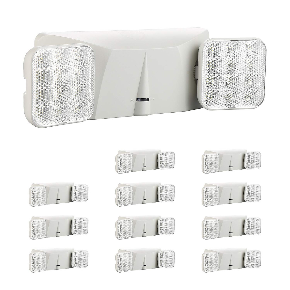 SPECTSUN 12 Pack White Emergency Lighting with 2 LED Heads White Emergency Exit Fixture and Battery Backup -UL 924 Certified and CEC Qualified Emergency Light,ABS housing,Adjustable Light Heads