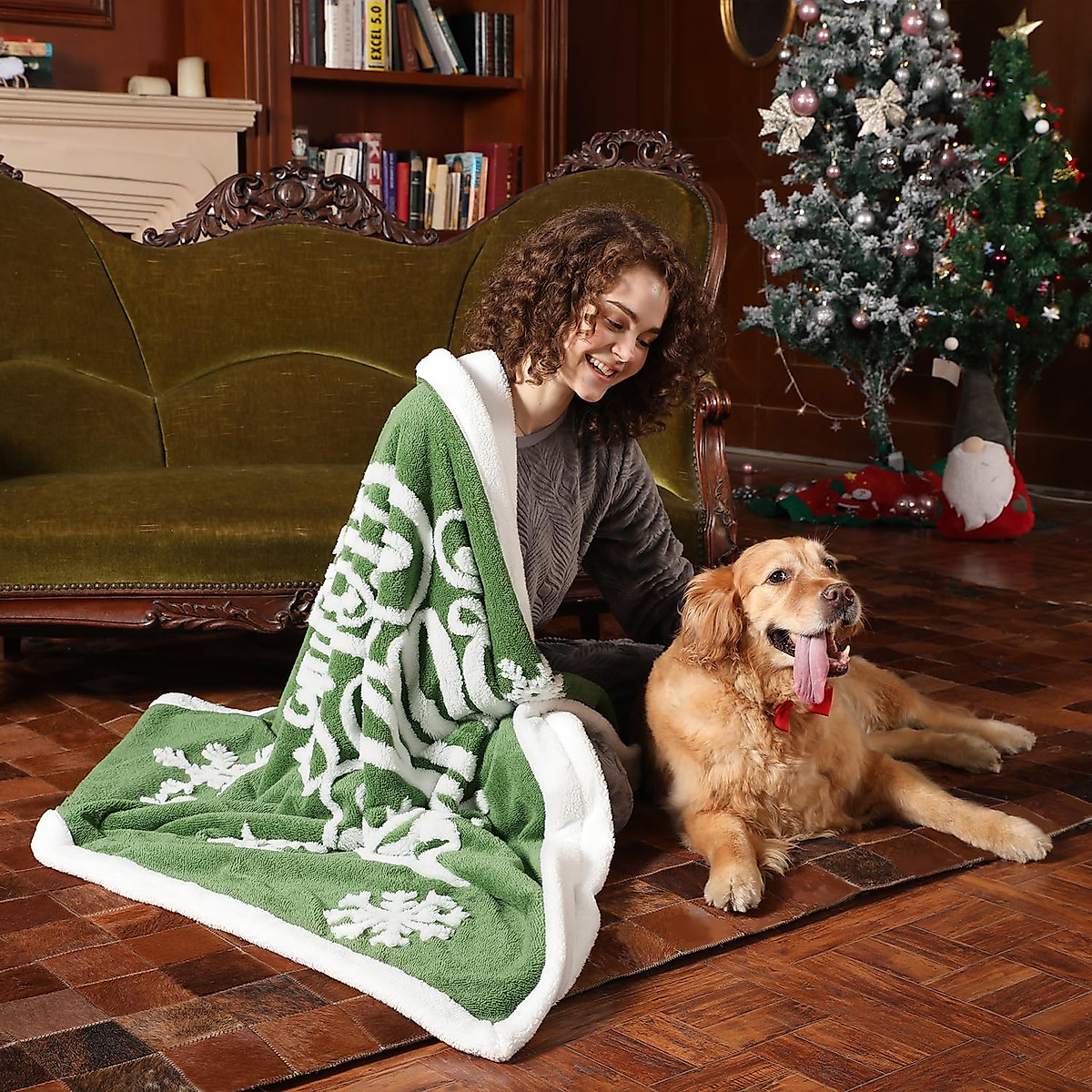 Amélie Home Sherpa Throw Blanket for Couch, Snow Sherpa Throw Blanket for Couch Soft Teddy Sherpa Reverse, Decorative Fleece Thick Warm Blanket for Sofa Bed (Green, 50 x 60'')