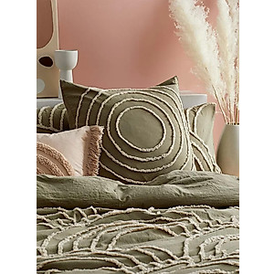 3 Piece Tufted Cotton Duvet Cover Set, Boho Bedding Queen King Comforter Cover with Pillowcases, Sage Green Duvet Cover Duvet Bedding Set (Queen-90X90 Inches)