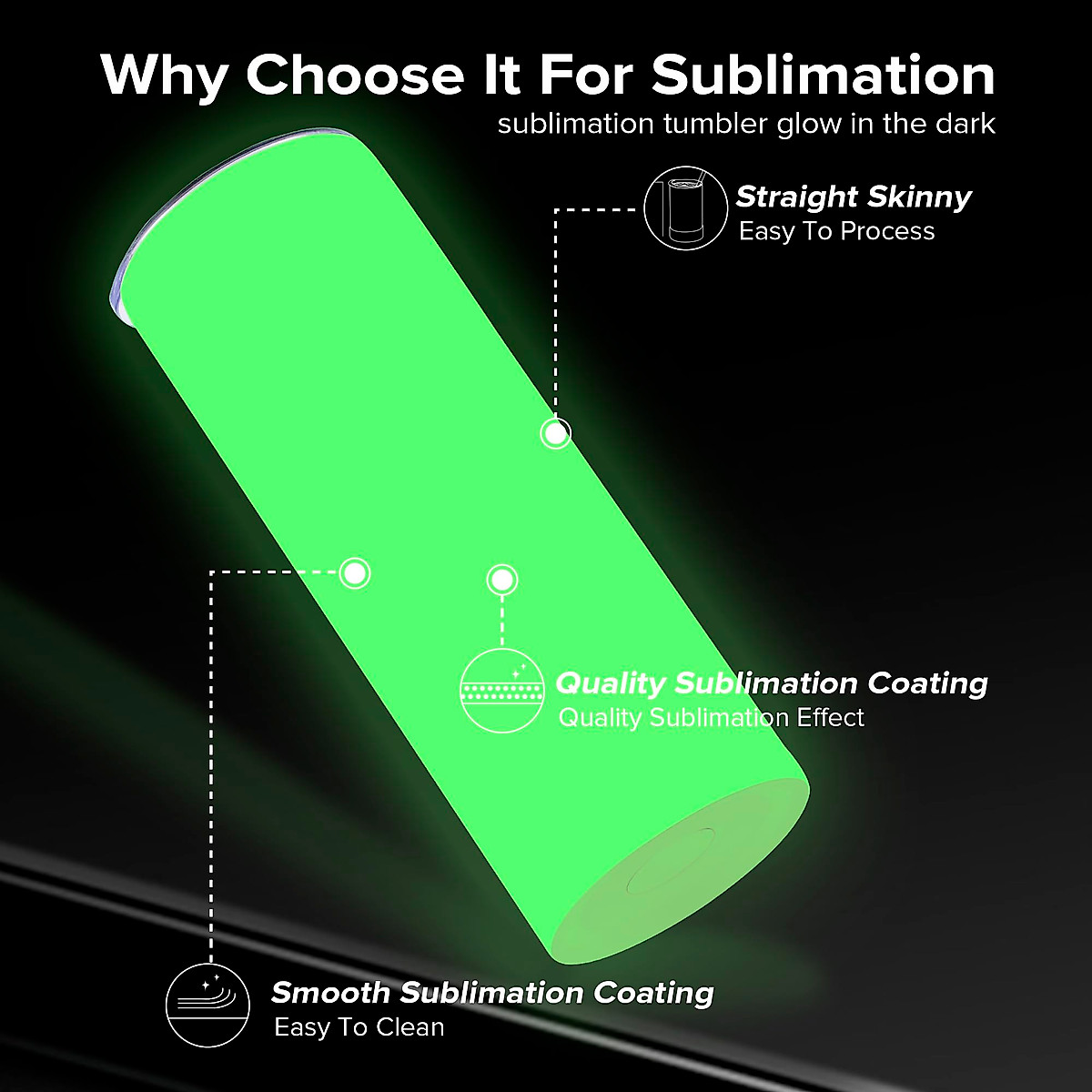 FASTSUB Sublimation Tumblers 20 oz Blank Bulk Luminous Cups Glow in the Dark Straight Stainless Steel Double Wall Vacuum Insulated with Lids and Straws for Tumbler Heat Press Glow Green 6 Pack