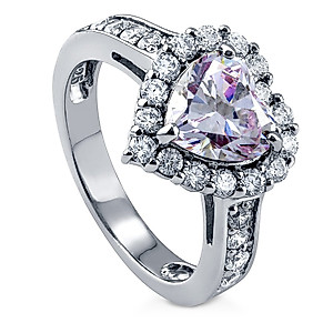 BERRICLE Sterling Silver Halo Wedding Engagement Rings Purple Cubic Zirconia CZ Heart Cocktail Ring for Women, Rhodium Plated Size 8