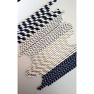 100 premium Navy with silver, party DIY, Mason Jars, Weeding, paper drink straws can be use for cake pop stick by ETL Products