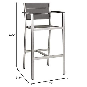 Modway Shore Aluminum Outdoor Patio Two Bar Stools in Silver Gray