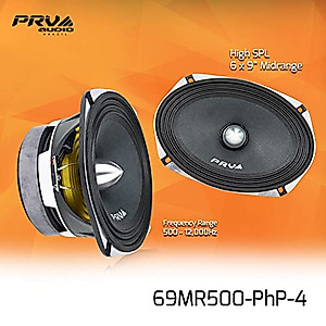 PRV AUDIO 6x9 Inch Midrange Speaker 69MR500-PhP-4 500 Watts Program Power, 4 Ohm, 1.5 in Voice Coil, 250 Watts RMS Pro Car Audio Loudspeaker (Single)