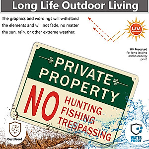 4 Pack Private Property No Hunting No Fishing No Trespassing Signs 10x 7 Inches Private Property Sign No Hunting Sign, Metal Reflective Sturdy Rust Aluminum Waterproof