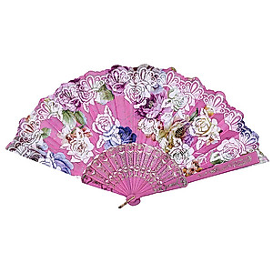 RAZZUM Decorative Folding Fans Pattern Hand Fan Silk Bamboo Folding Hand Folded for Church Wedding Dance Party Colorful Lace Silk Folding Handmade Fan