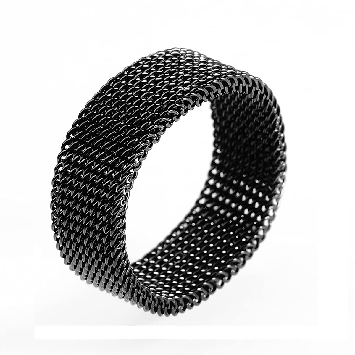 HIJONES Men Women Stainless Steel Fashion Weave Braided Mesh Ring Black Size 5