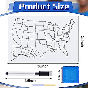 24 x 36 Inch Blank United States Map Dry Erase Poster Laminated US Outline Map Poster with Black Dry Erase Marker and Dry Erase Cleaning Cloth Blank USA Map Poster for Classroom Office Home School