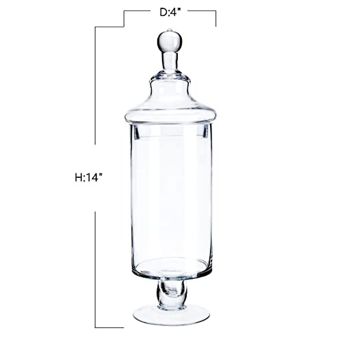 Glass Apothecary Jars, Clear Candy Bowl Dishes Holder Elegant Storage Buffet Display, Decorative Wedding Candy Organizer Canisters (Height: 14" Body: 4")