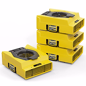 AlorAir 4 Pack Zeus 900 Air Mover Commercial Blower for Carpets, Walls, Plumbing Use, Variable Speed Floor Blower Fan, 950 CFM with 1.8 Amps, Circuit Breaker Protection, on-Board Duplex GFCI, Yellow