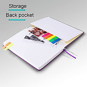 Hardcover Lined Journal 8.3" x 5.5" Sturdy Classic A5 Writing Notebook Ruled Medium Smooth Note Book, Flat 100 gsm Thick Paper, No Bleed, Leather Cover, with Bookmarks and Inner Pockets, Purple