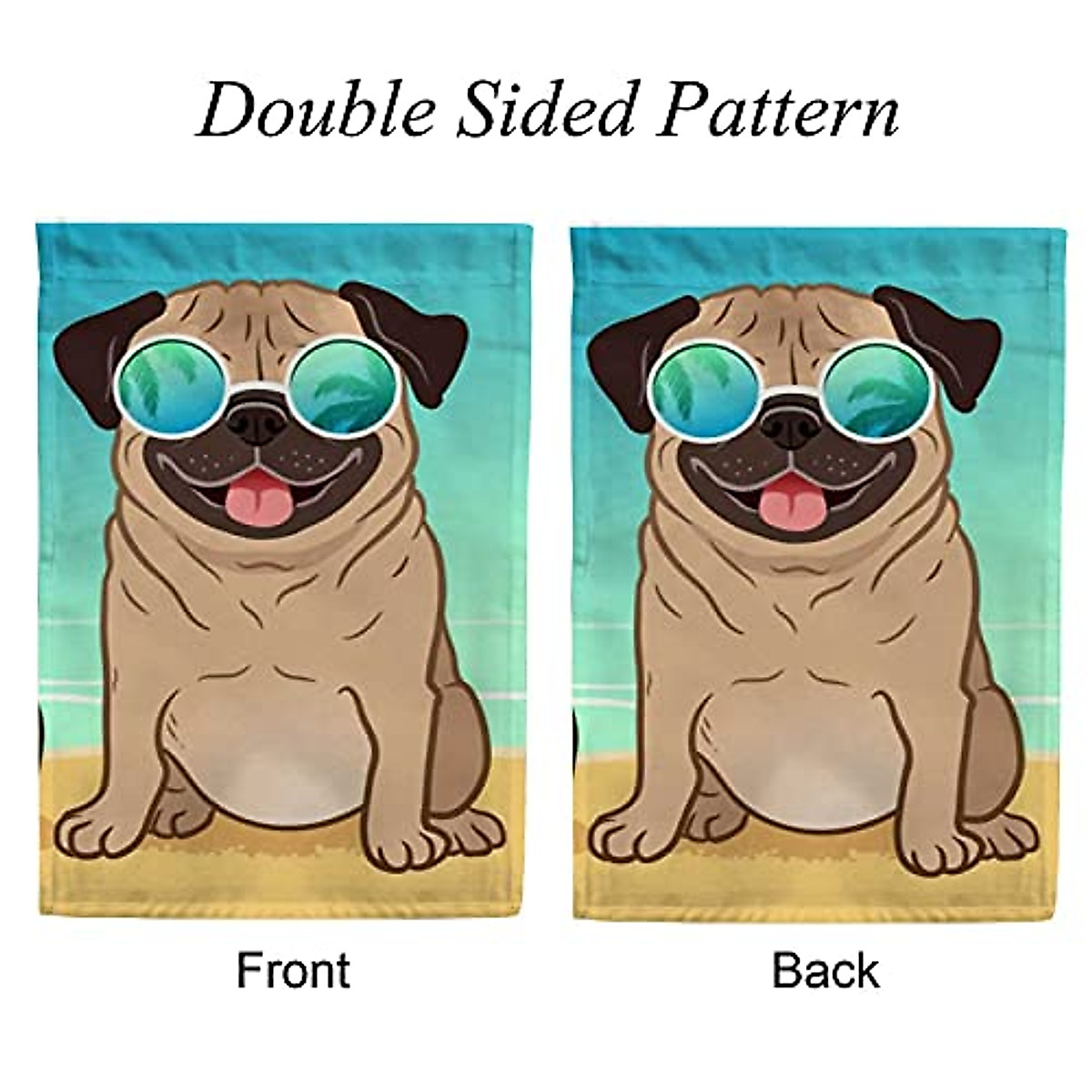 Pug Dog Welcome Garden Flag, Summer Beach Double Sided Vertical Small Yard Flags for Outdoor Lawn Decorations 12x18"