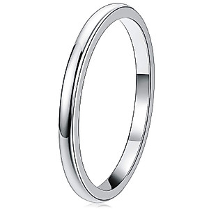 THREE KEYS JEWELRY Womens Charming Jewelry 2mm Silver Tungsten Polished Wedding Carbide Ring Band for Women Engagement Size 6