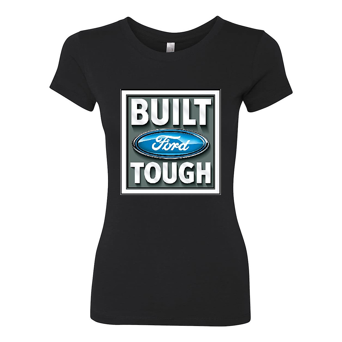 Built Ford Tough Classic Cars and Trucks Logo Ford Mustang Shelby Licensed Official Cars and Trucks Womens Slim Fit Junior Tee, Black, Medium