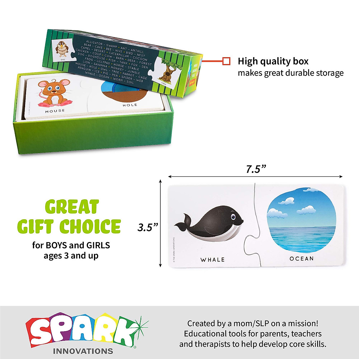 SPARK INNOVATIONS Animal Puzzles, Animal Games, Animal Matching Cards, Educational Games Childrens Puzzle for 3 Year Olds, Kids Puzzle, Preschool Games