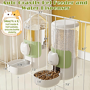 34oz Hanging Automatic Cat Food Water Dispenser, 1L Auto Gravity Pet Feeder and Water Dispenser Set,Cage Cat Dog Food and Water Dispenser for Kitten Puppy Bunny Guinea Pig (Green)