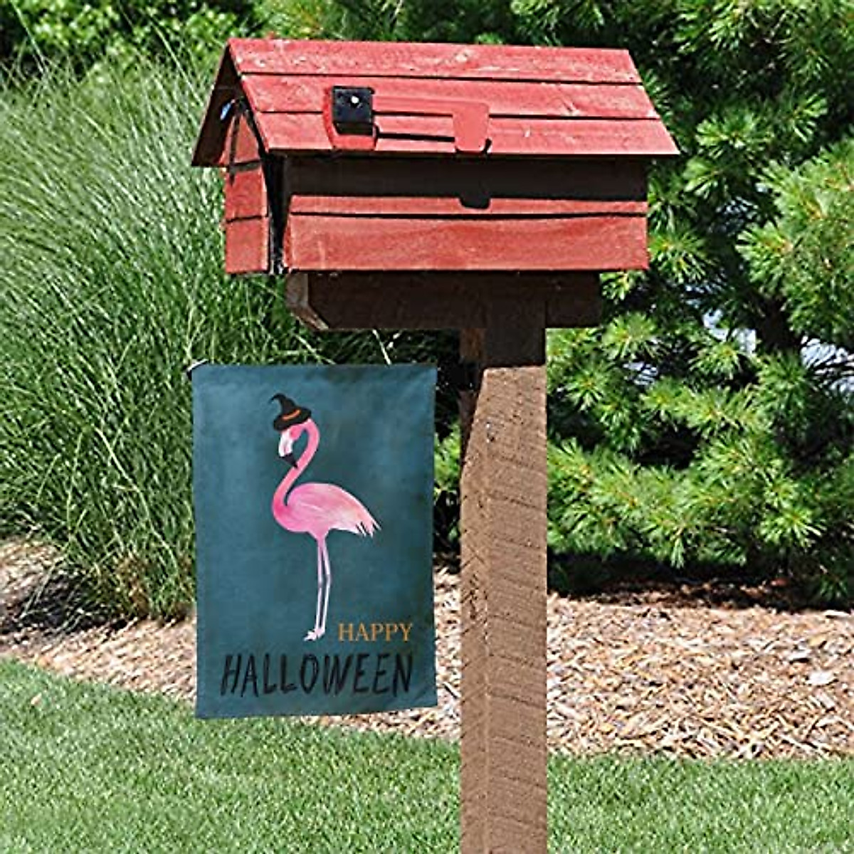 Mr.Tom Flamingo Halloween Garden Flag 12x18 inch Double Sided Yard Fall Welcome Flags for Halloween Thanksgiving Day Party Home Decor Winter Lawn Decoration