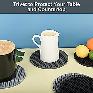 Zoyizi Silicone Trivets for Hot Dishes, Pots&Pans, Hot Pads for Kitchen, Silicone Trivet mat for Table Tops, Silicone Pot Holder for Countertops, Heat Resistant Mat, Round Silicone Mats Set 4 Black