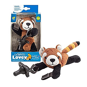 Dr. Brown's HappyPaci 100% Silicone Pacifier, Flexees Beaded Teether Rings, and Lovey Pacifier Holder & Teether Clip, Red Panda