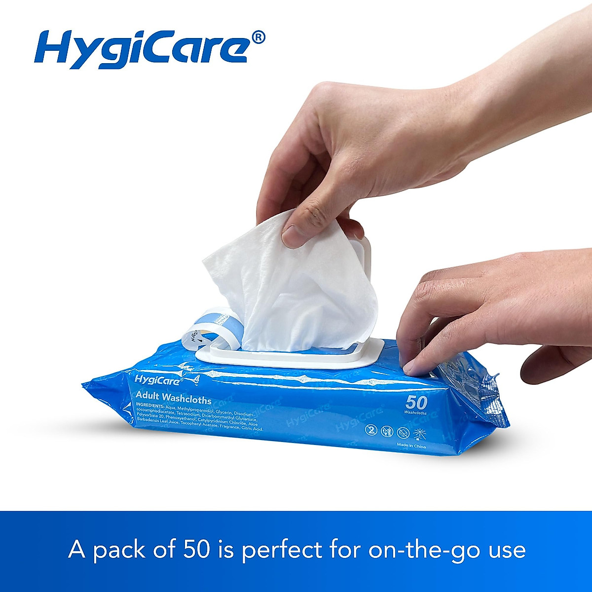 HygiCare Adult Washcloths Body Wipes 250 Count Fresh Scent 12"x8" Flip Top, Strong Yet Soft, Perfect for Incontinence Cleansing, Clinic, Nursing Home, Hospital, Camping, Travel, Gym
